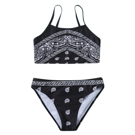Big Girls Swimsuit Set Kids Ruffles Printed Camisole Bikini Outfits ...