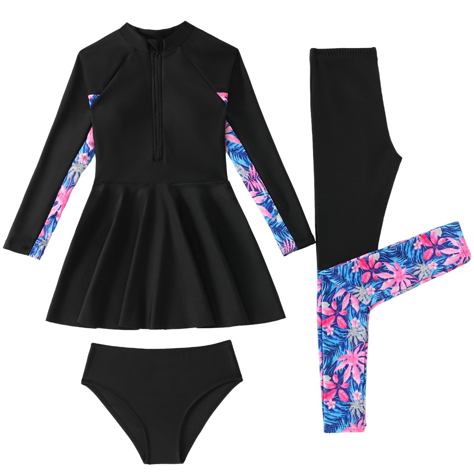 Big Girls Swimsuit Set Long Sleeve Two Piece Swim Shorts For Kids Youth ...