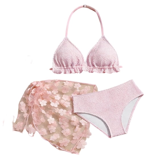 Big Girls Swimsuits Three Piece Cute Floral Print Tankini Top With Swim ...