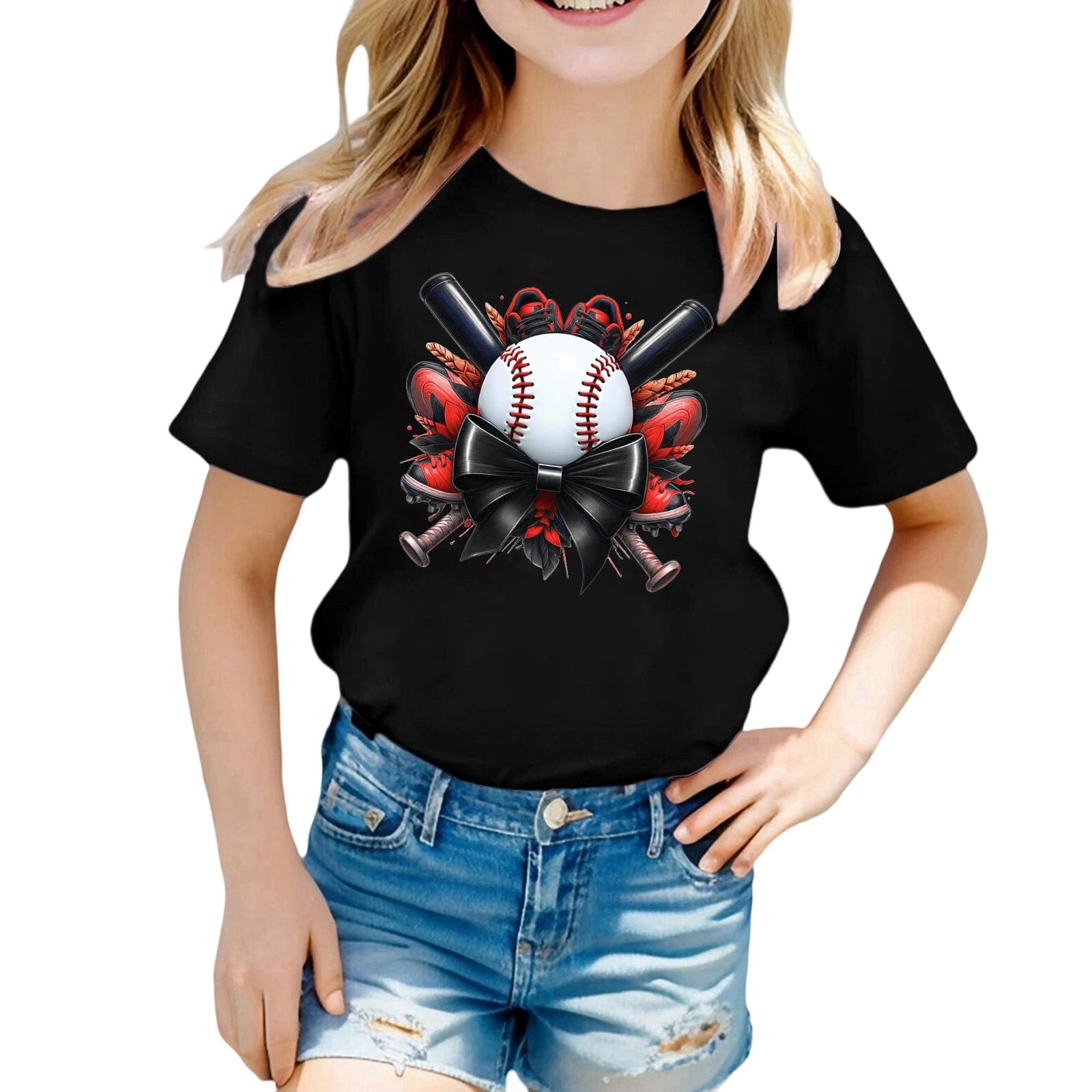 Big Girls T Shirts Boys Short Sleeved Baseball Patterned Short Sleeved ...