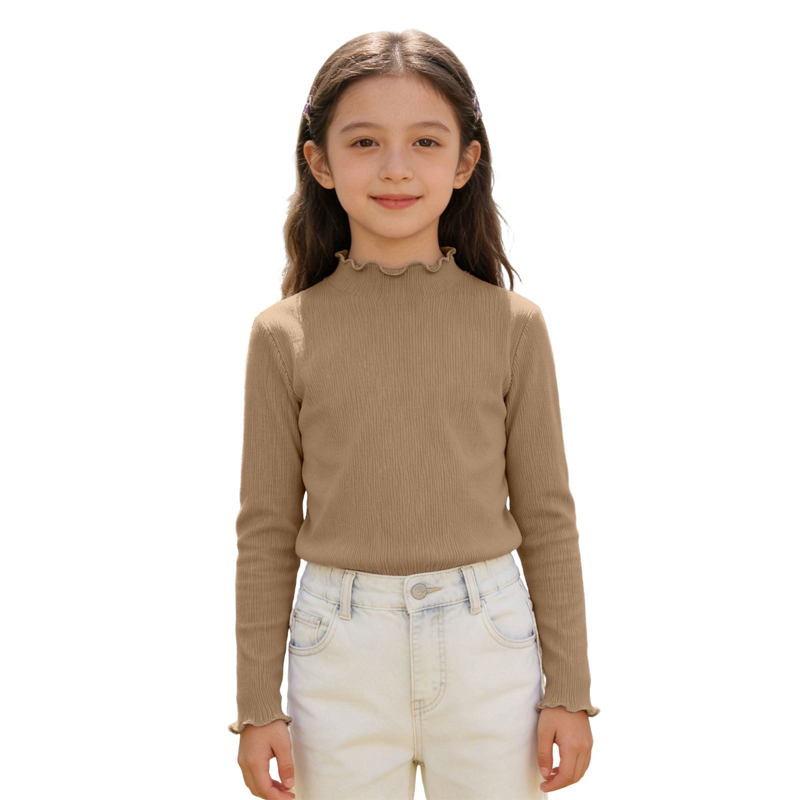 Big Girls T-Shirts Ribbed Long Sleeve Soft Stretch Blend For Kids ...