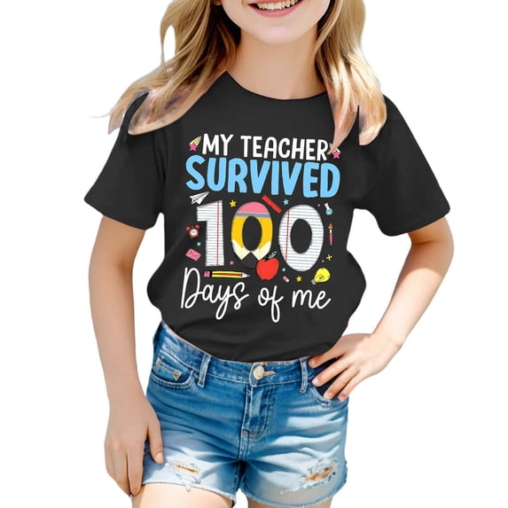 Big Girls T Shirts Short Sleeve With Cute Cartoon Print Round Neck ...