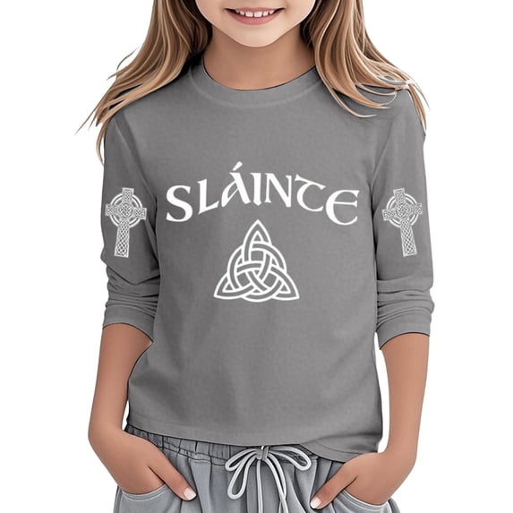 Big Girls T Shirts St Patricks Day Print Three Quarter Sleeve Top Kids ...