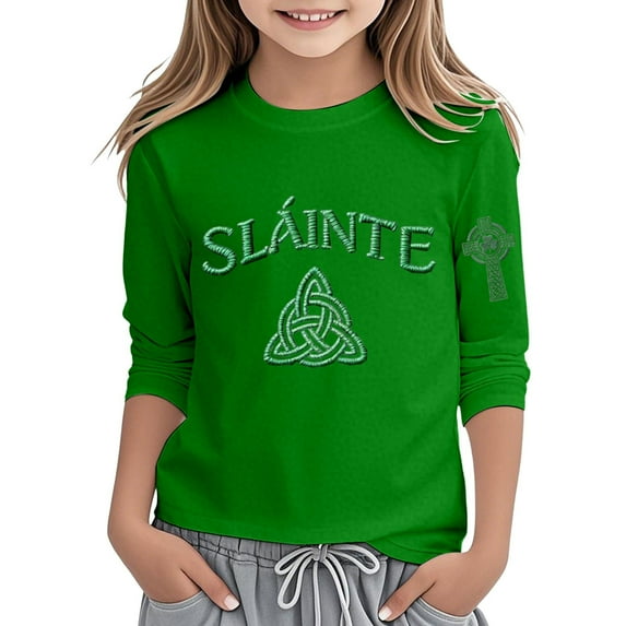 Big Girls T Shirts St Patricks Day Print Three Quarter Sleeve Top Kids ...