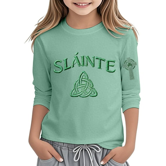 Big Girls T Shirts St Patricks Day Print Three Quarter Sleeve Top Kids ...