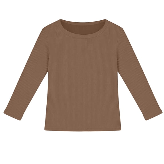 Big Girls T-Shirts Tops Long Sleeve Tee Ribbed Stretch Slim Fit Basic ...