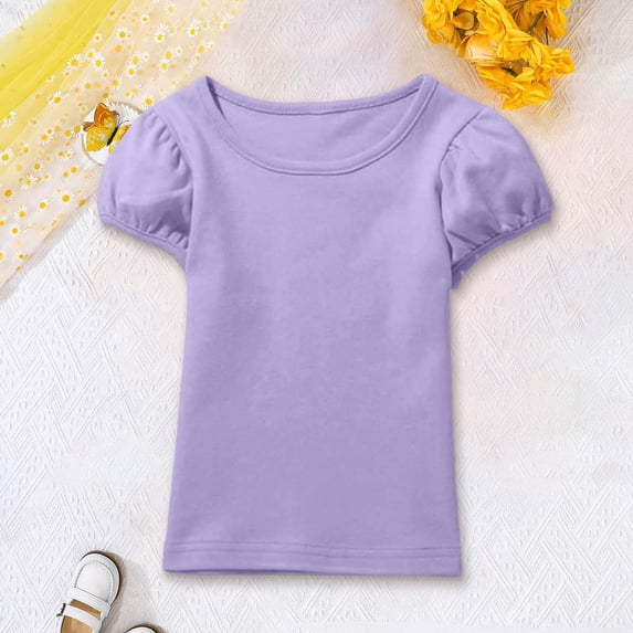 Big Girls T-Shirts Tops Soft Short Sleeve T Shirt Cute Puff Sleeve Top ...