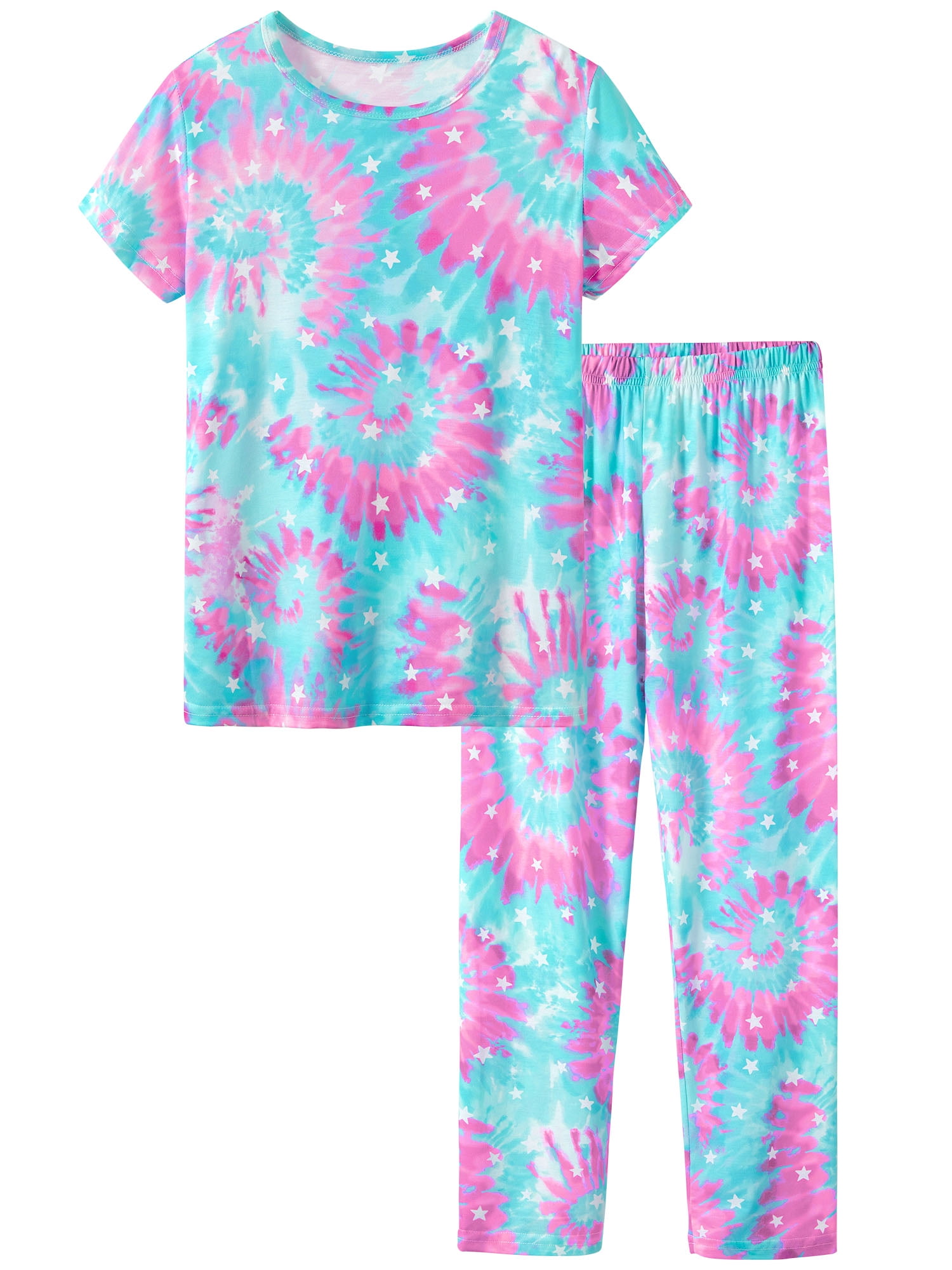 Big Girls Tie Dye Pajamas Tee & Pants 2-Piece Clothes Set Cute Jammies ...