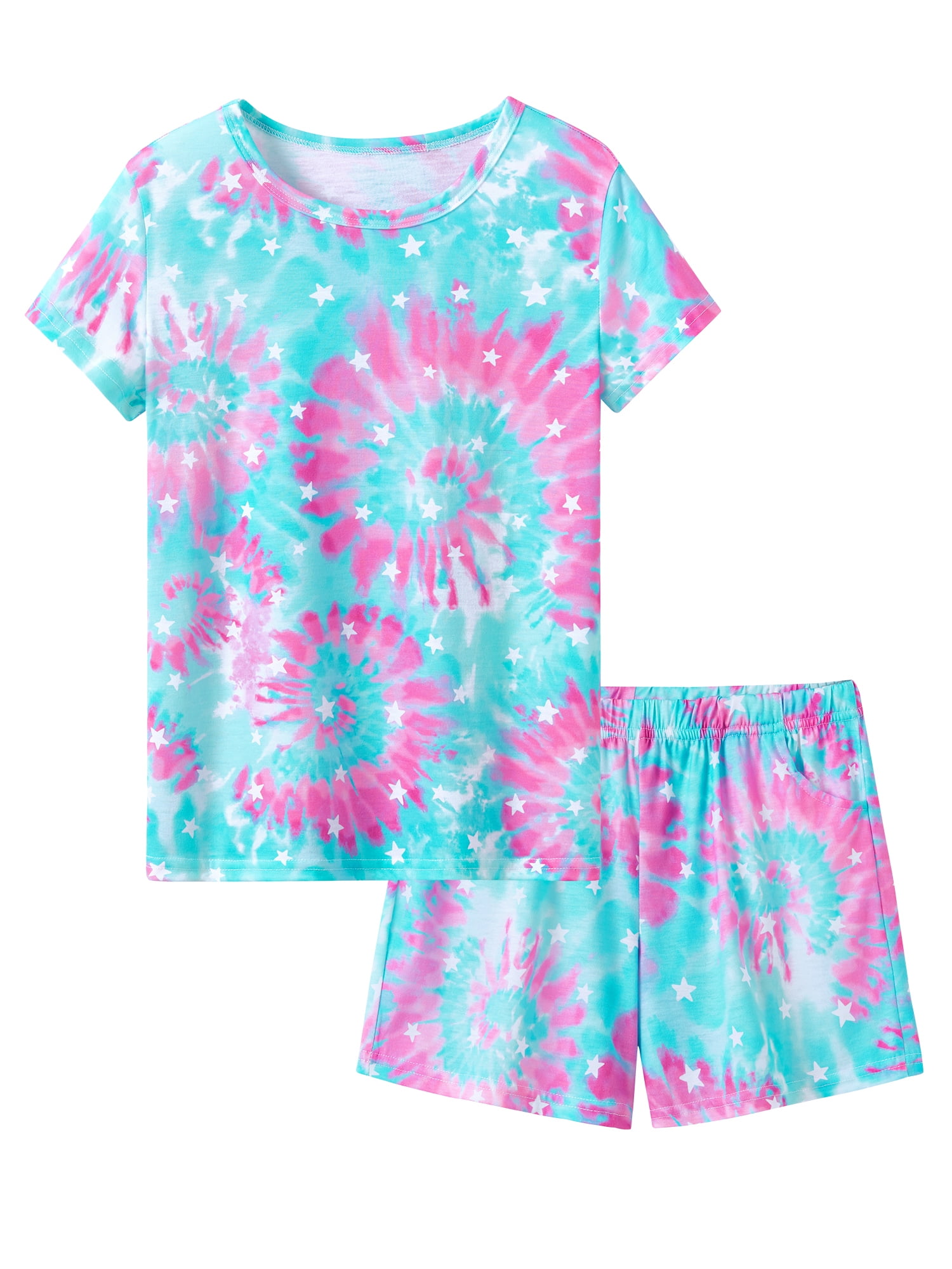 Big Girls Tie Dye Pajamas Tee & Shorts 2-Piece Clothes Set Cute Jammies ...