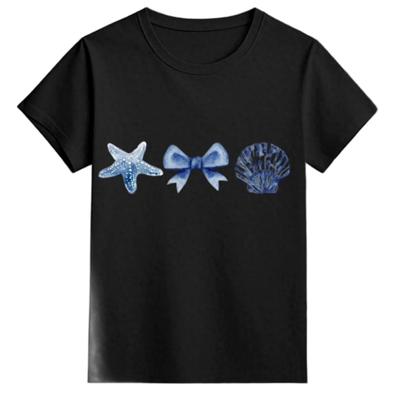 Big Girls Tops Short Sleeve Print Round Neck Soft Comfort Basic Girls ...