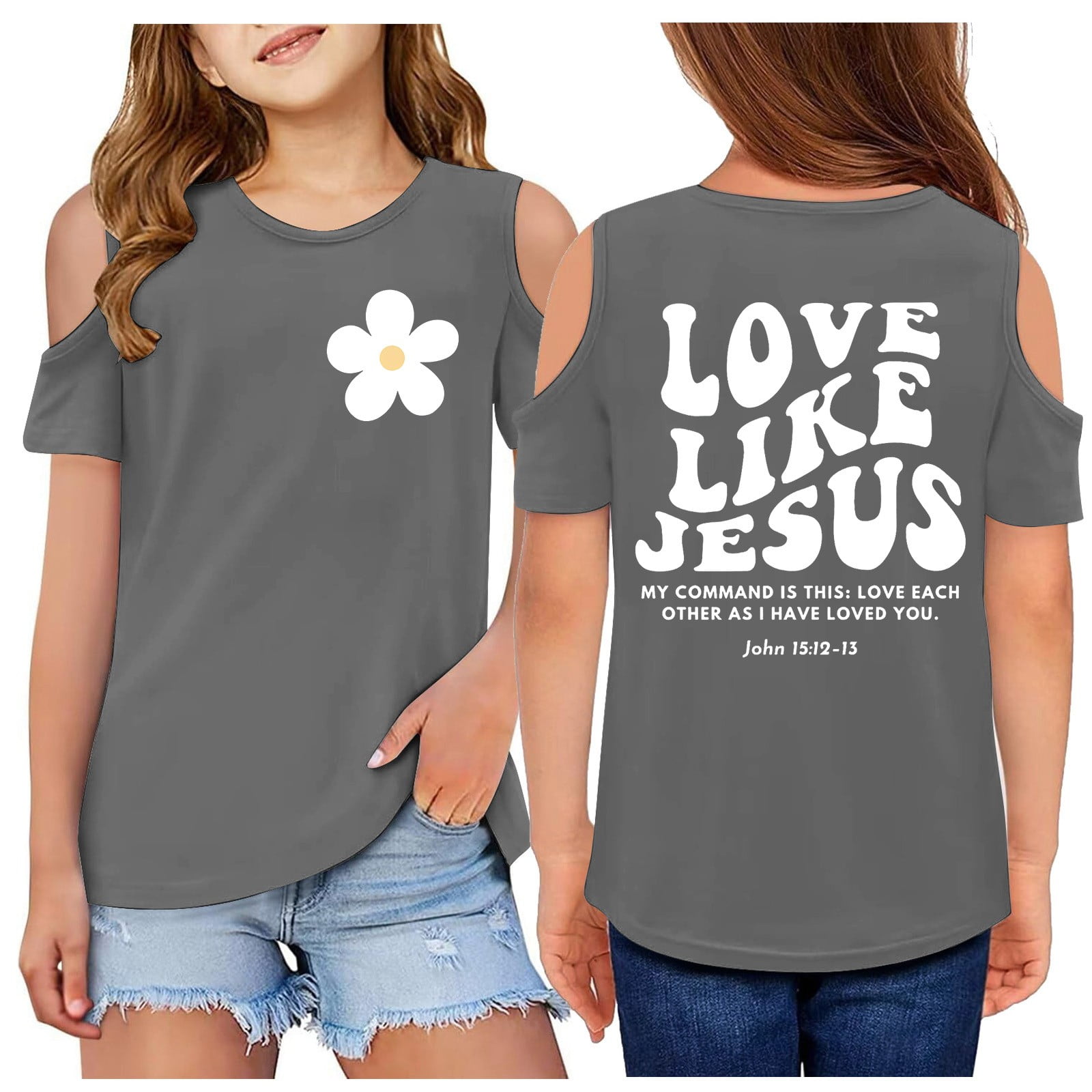 Big Girls Tshirts Children Kids Short Sleeve Cold Shoulder Kids ...