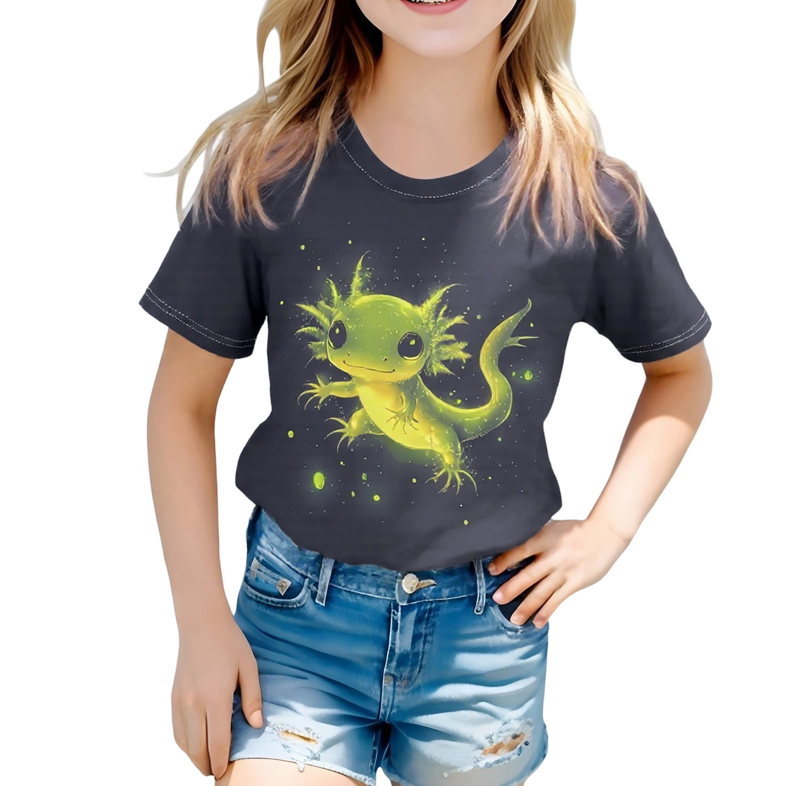 Big Girls Tshirts Fashionable Cute Print Short Sleeve Round Neck For ...