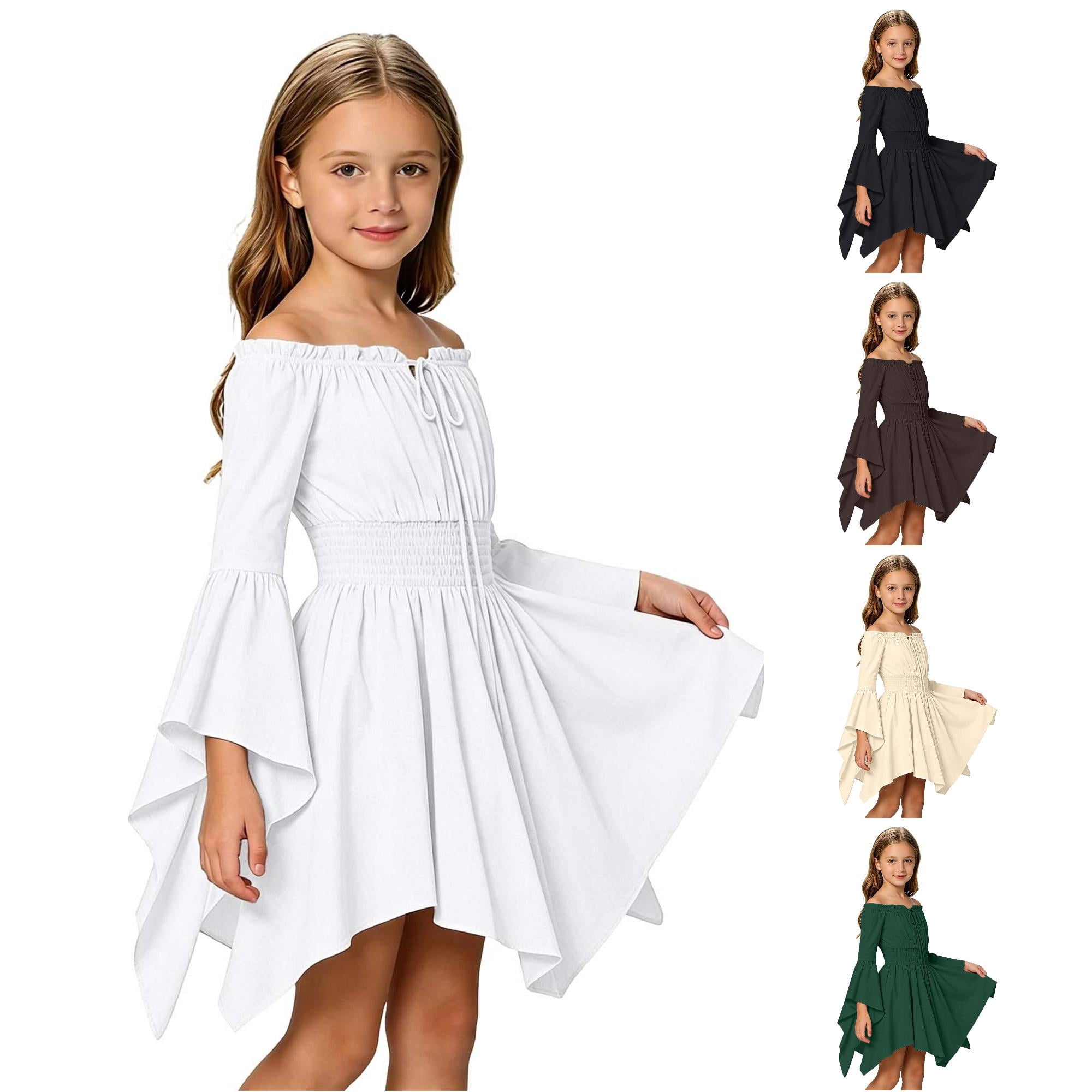 Big Girls off Shoulder Bell Sleeve Renaissance Dress Ruffle Tie Strap ...