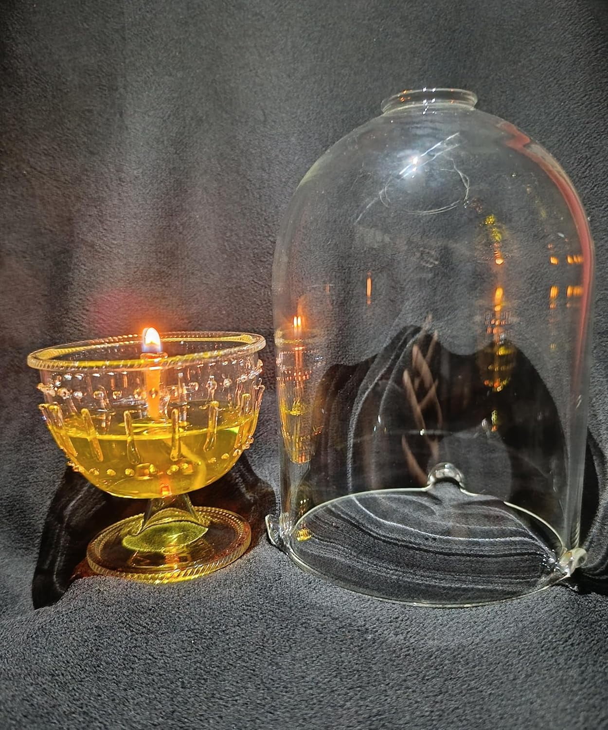 Big Glass Diya with Glass Handi Akhand Glass Diya with Glass Handi for Pooja Decorative Oil Lamp ...