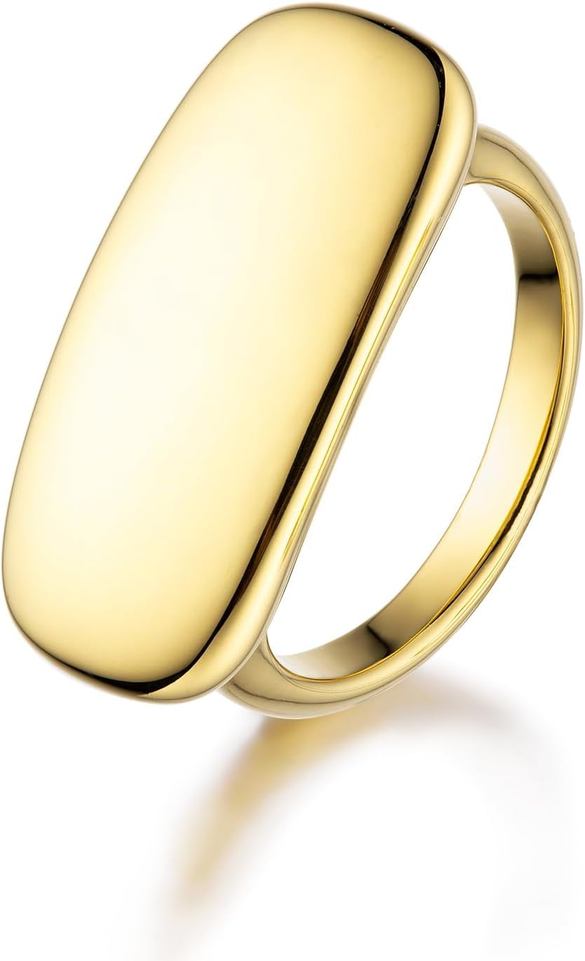 Big Gold Wide Square Rings for Men Women Girls, 14K Real Yellow Gold ...