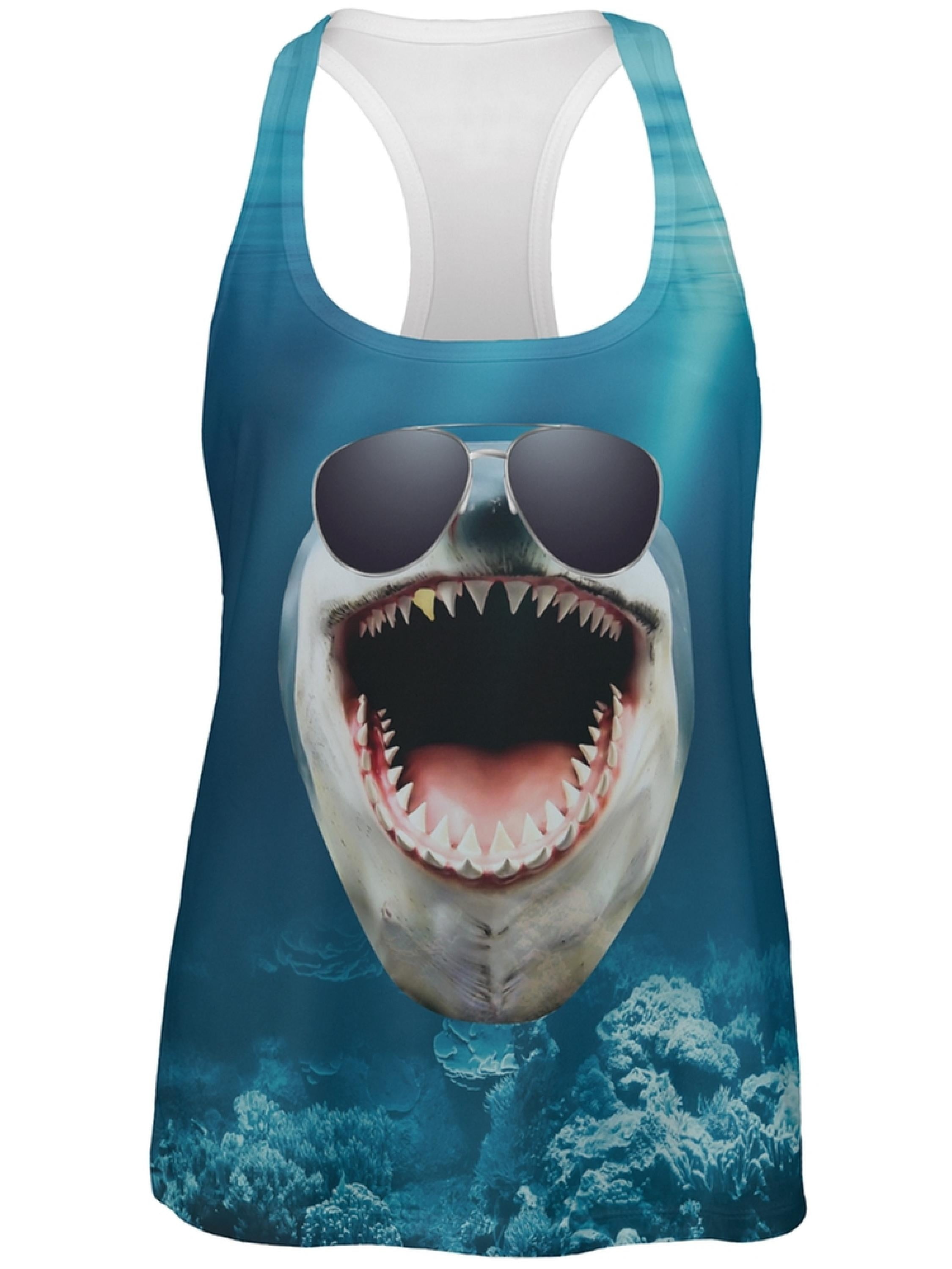 Big Goofy Shark Face All Over Womens Work Out Tank Top - Medium ...