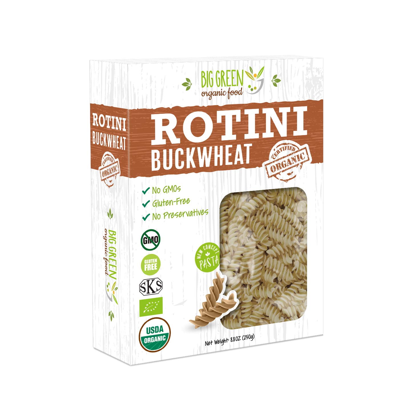 Big Green Organic Food- Organic Buckwheat Rotini, 8.8 oz - Walmart.com