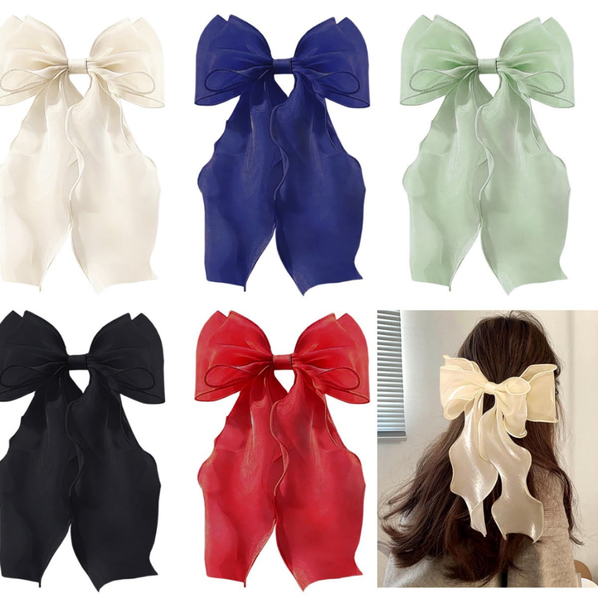 Big Hair Bows Satin Ribbons Bow Hair Clips, Oversized Long Tail Hair ...