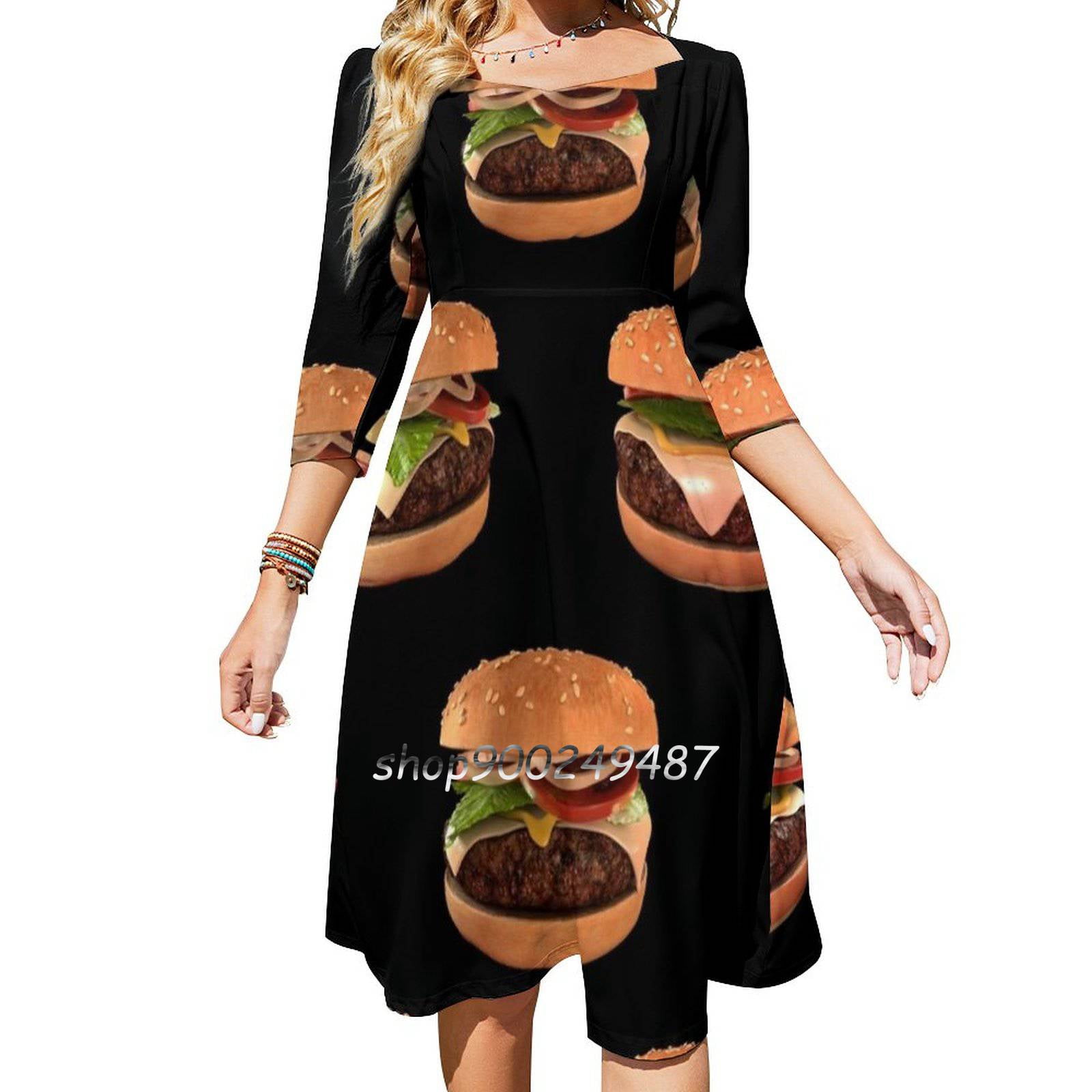 Big Hamburger Cheeseburger Fast Food Art Sweet Elegant Dress Women ...