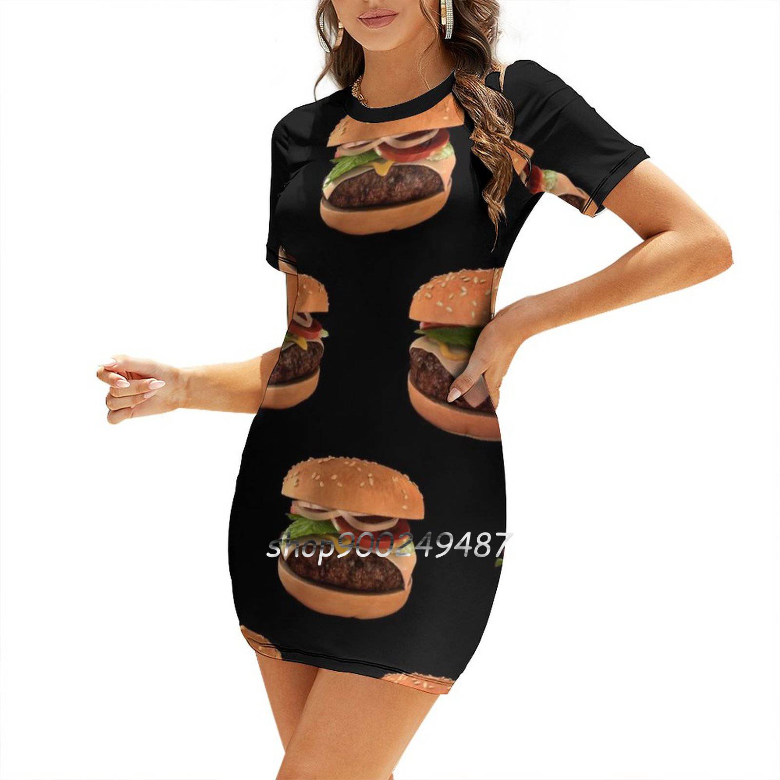 Big Hamburger Cheeseburger Fast Food Art Sweet Elegant Dress Women ...