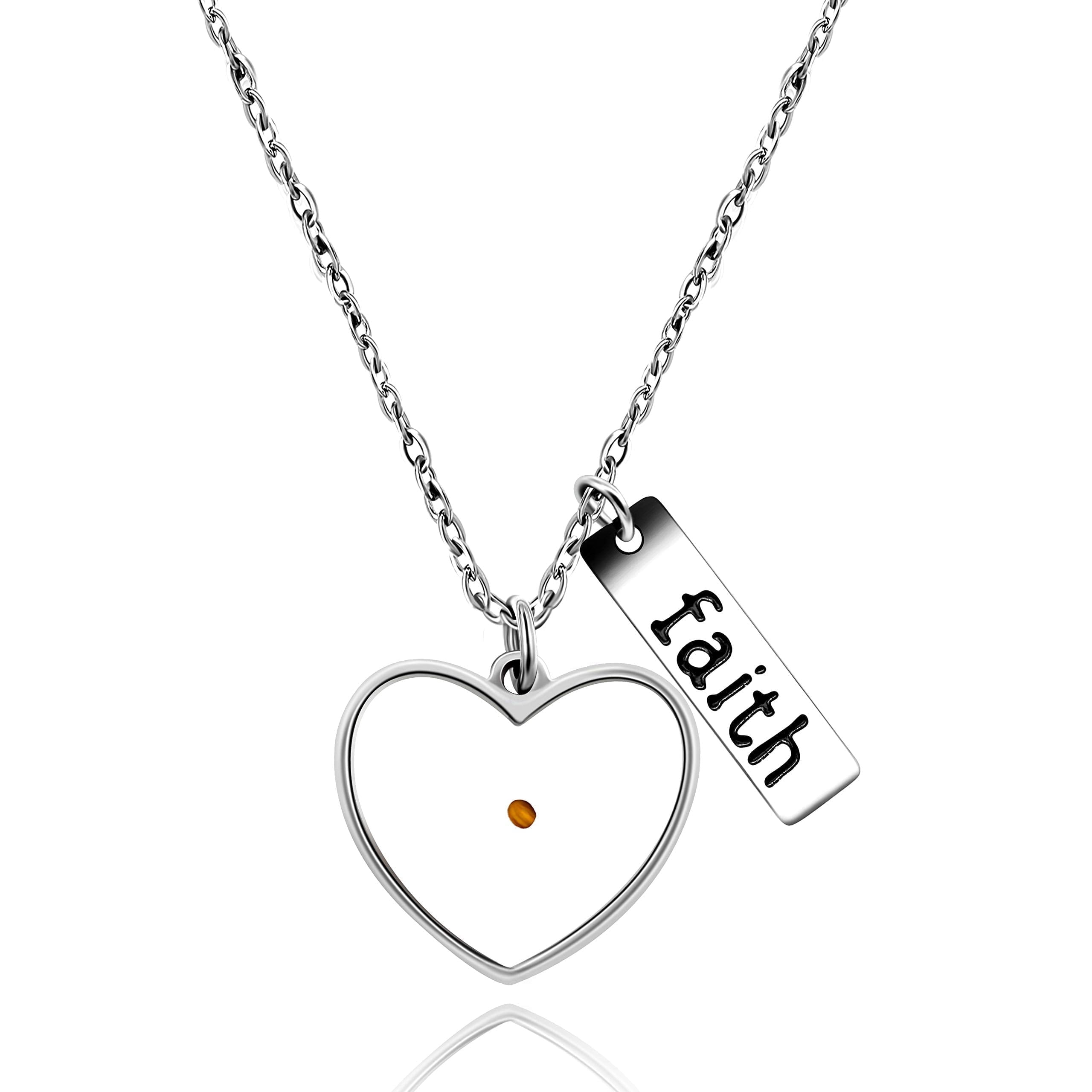 Big Heart Pendant Mustard Seed Charms Necklace, Stainless Steel Faith ...