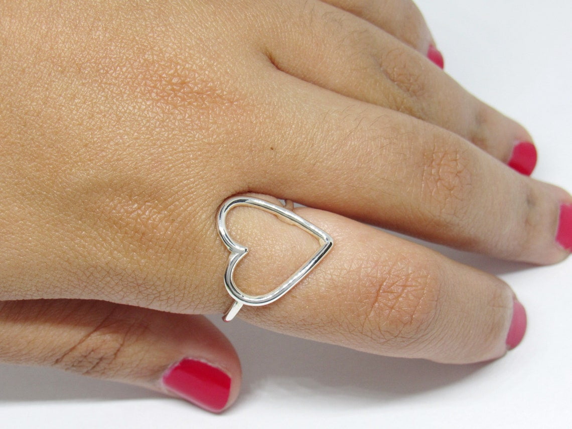 Big Heart Ring in Sterling Silver, Gold Fill, or Rose Gold Fill • Minimalist Wire Love Ring ...