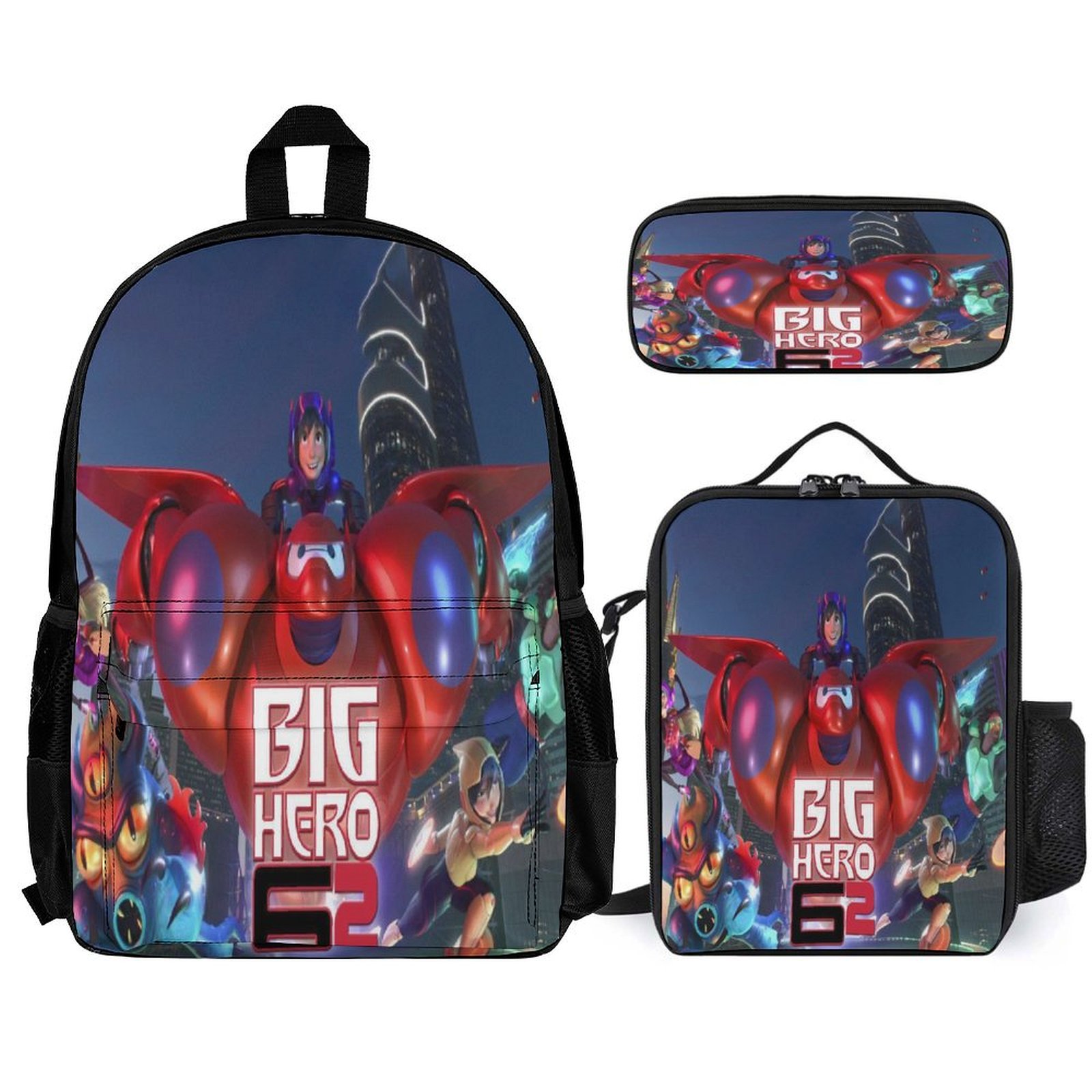 Big Hero 6 Baymax Backpac Set Backpac with Front Pocket 3 Pices Backpac ...