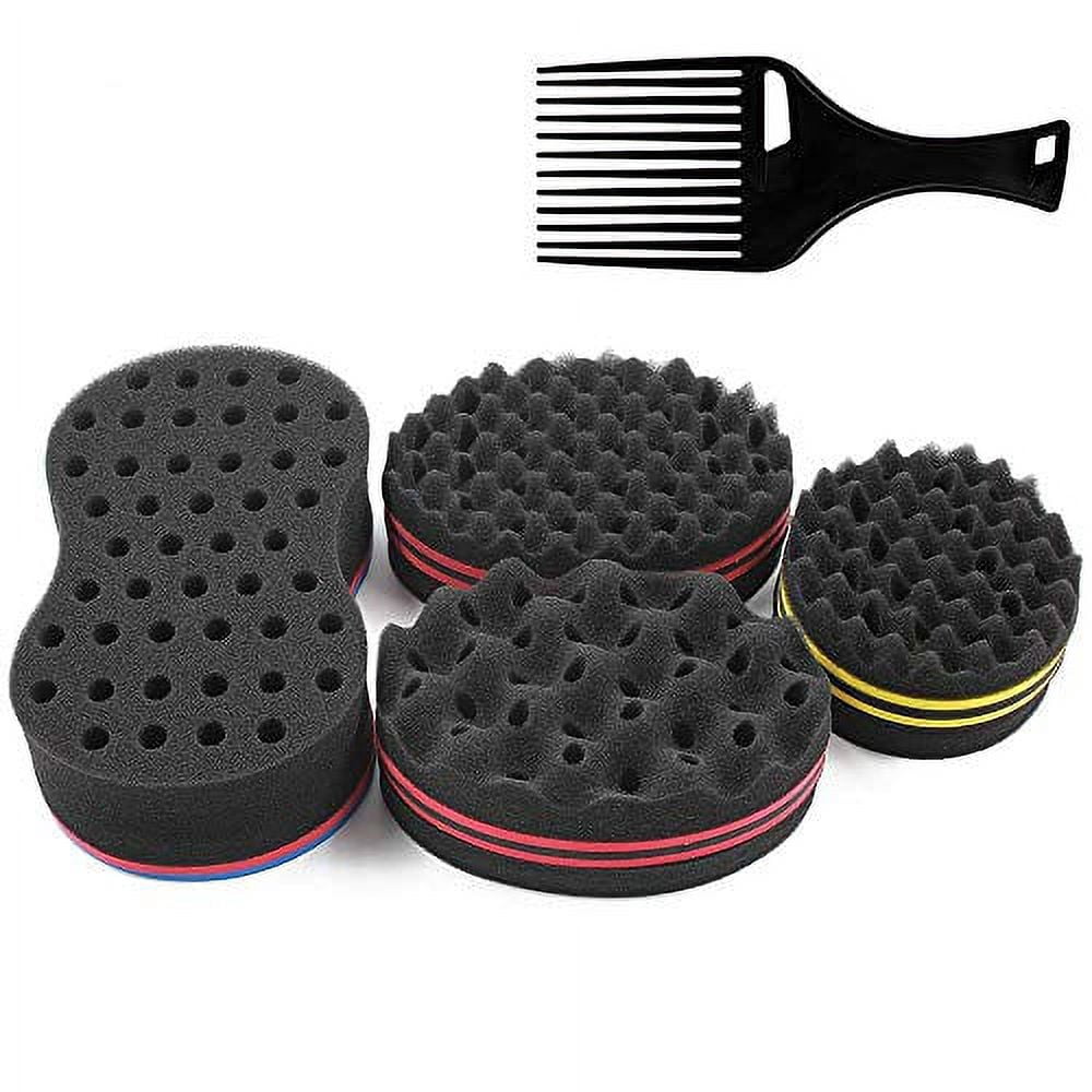 Big Holes Magic Sponge Brush for Wave,Coils,and Afro Hair - 4PCS Hair ...