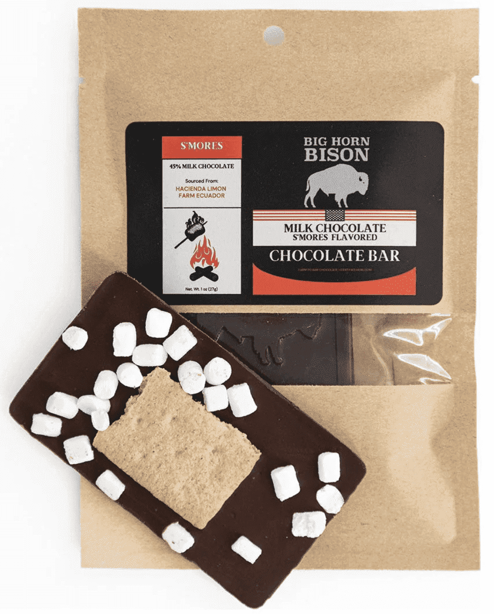 Big Horn Bison Chocolate Bar - S'mores, 90% Cocoa, 1 oz. - Walmart.com