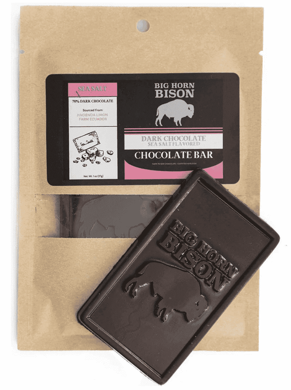 Big Horn Bison Dark Chocolate Bar - 90% Cocoa, Sea Salt, 1 oz ...