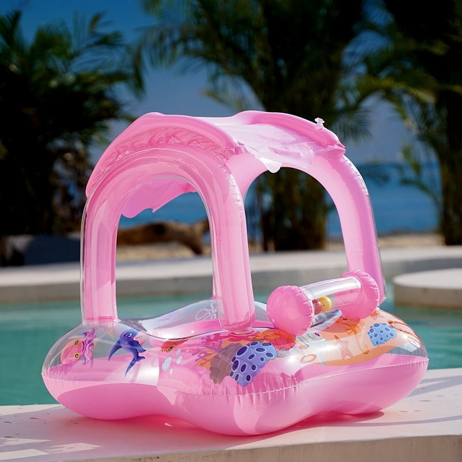 Big Inflatable Baby Swimming Rings Seat Floating Sun Shade Toddler Swim ...