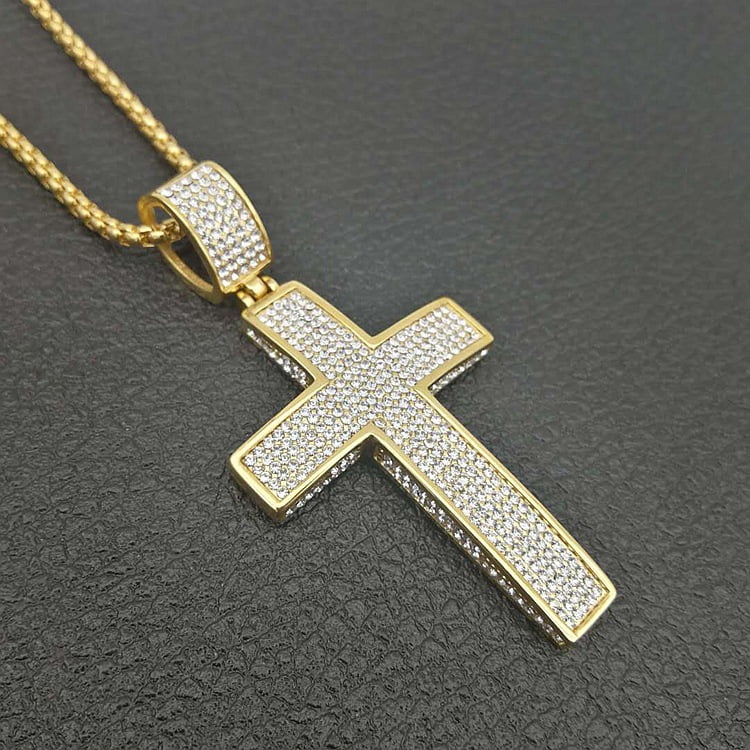 Big Jesus Cross Pendants 14K Yellow Gold Necklaces Golden Color CZ ...