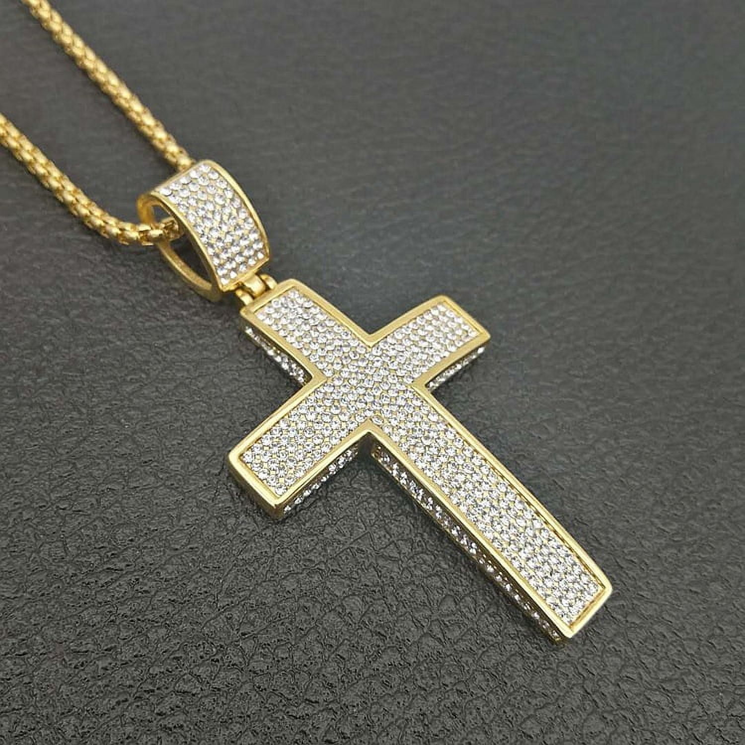 Big Jesus Cross Pendants 14K Yellow Gold Necklaces Golden Color CZ ...