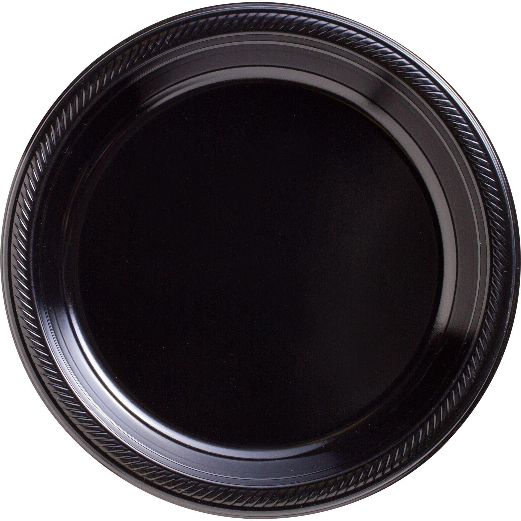 "Big Jet Black Disposable Plastic Plates for Dinner/Dessert, 10.25 ...