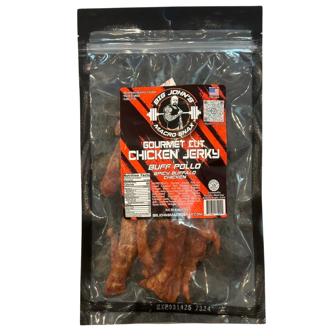 Big John's Macro Snax “Buff Pollo” Spicy Red Hot Chicken Jerky - Tender ...