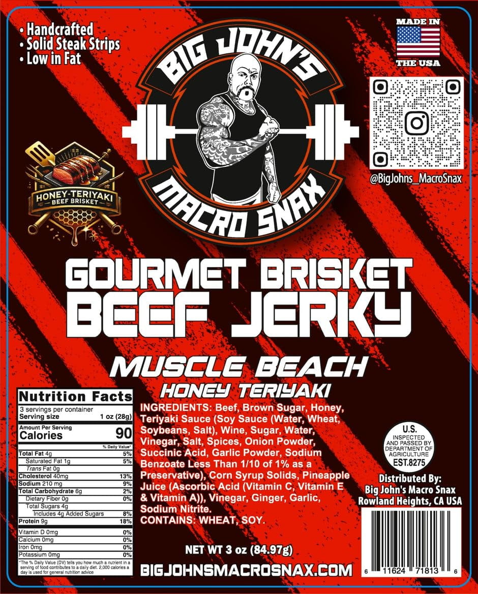Big John's Macro Snax Muscle Beach Honey Teriyaki Brisket Beef Jerky ...