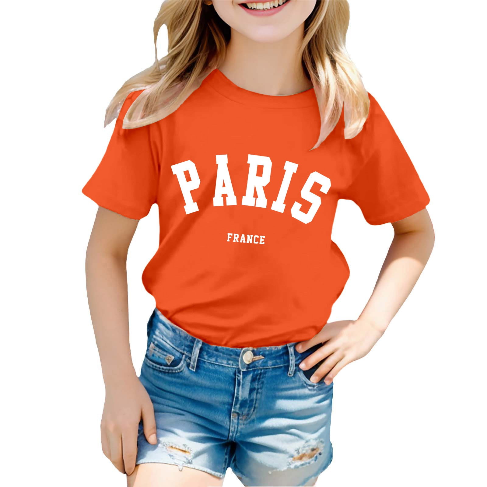 Big Kid Boy And Girl Fashion Casual Print Round Neck Loose Short Sleeve ...