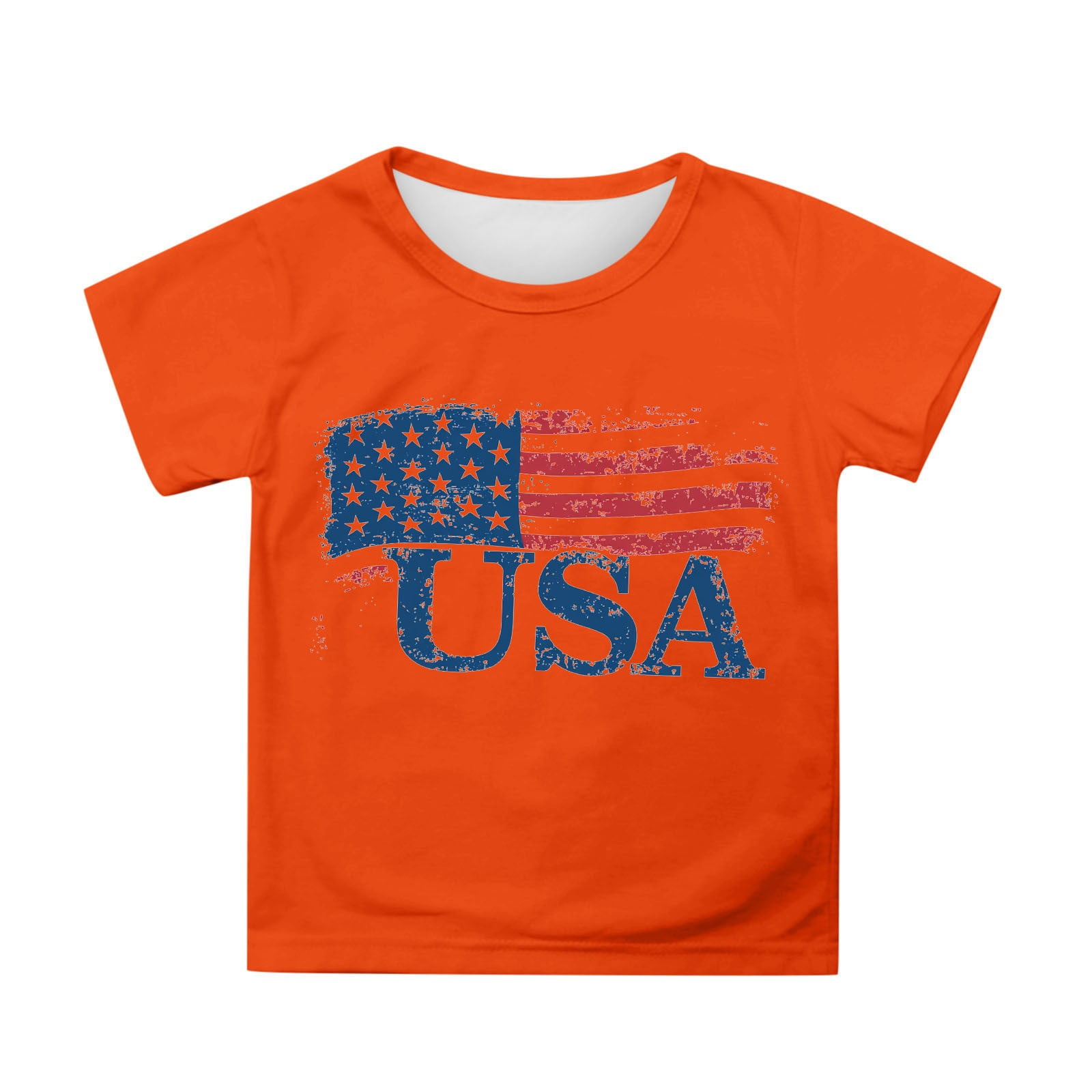 Big Kid Girls Casual Tops Short Sleeve Tee With Independence Day Print Comfortable Round Neck ...