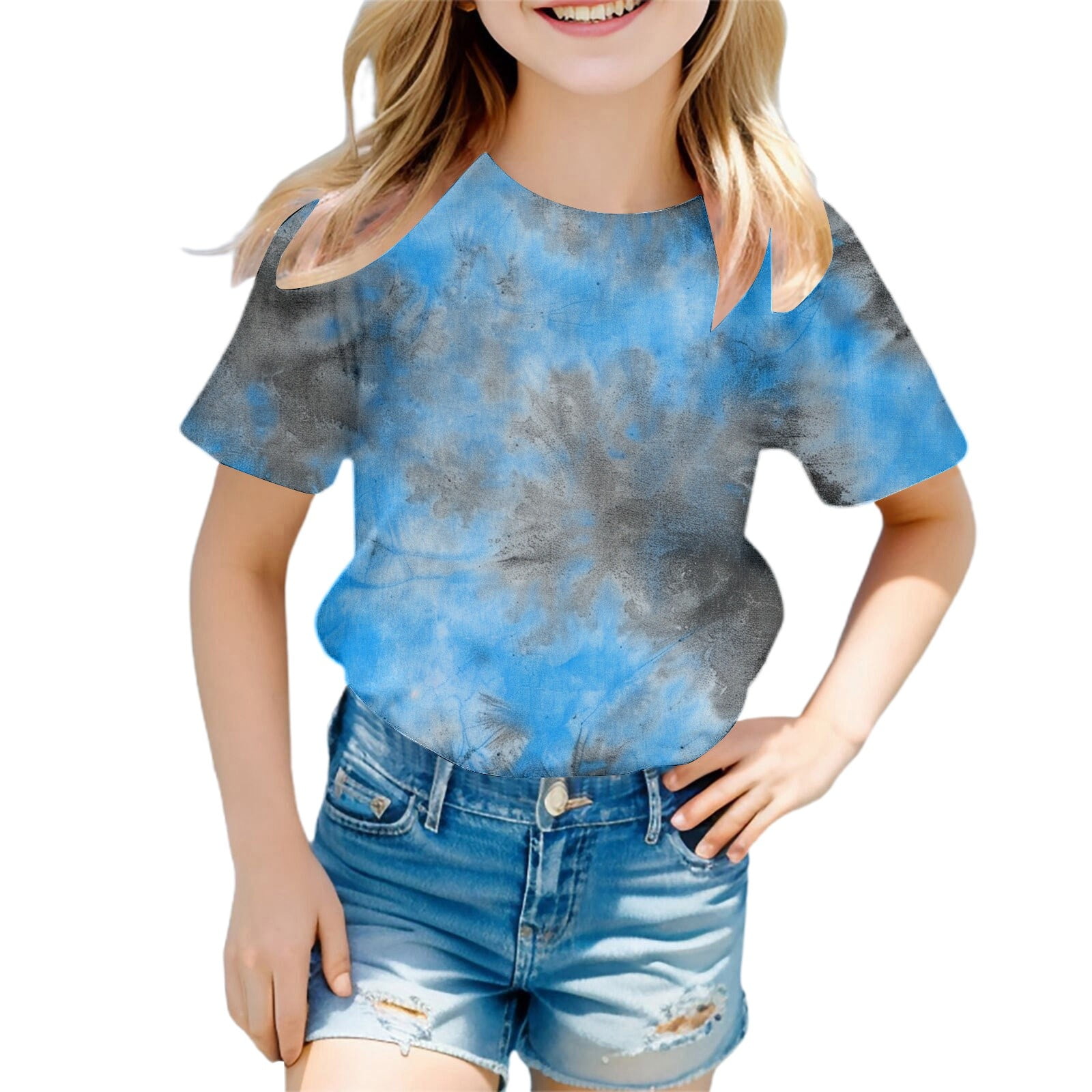 Big Kid Girls' Tie Dye Print Short Sleeve T Shirt Summer Fashion Casual ...