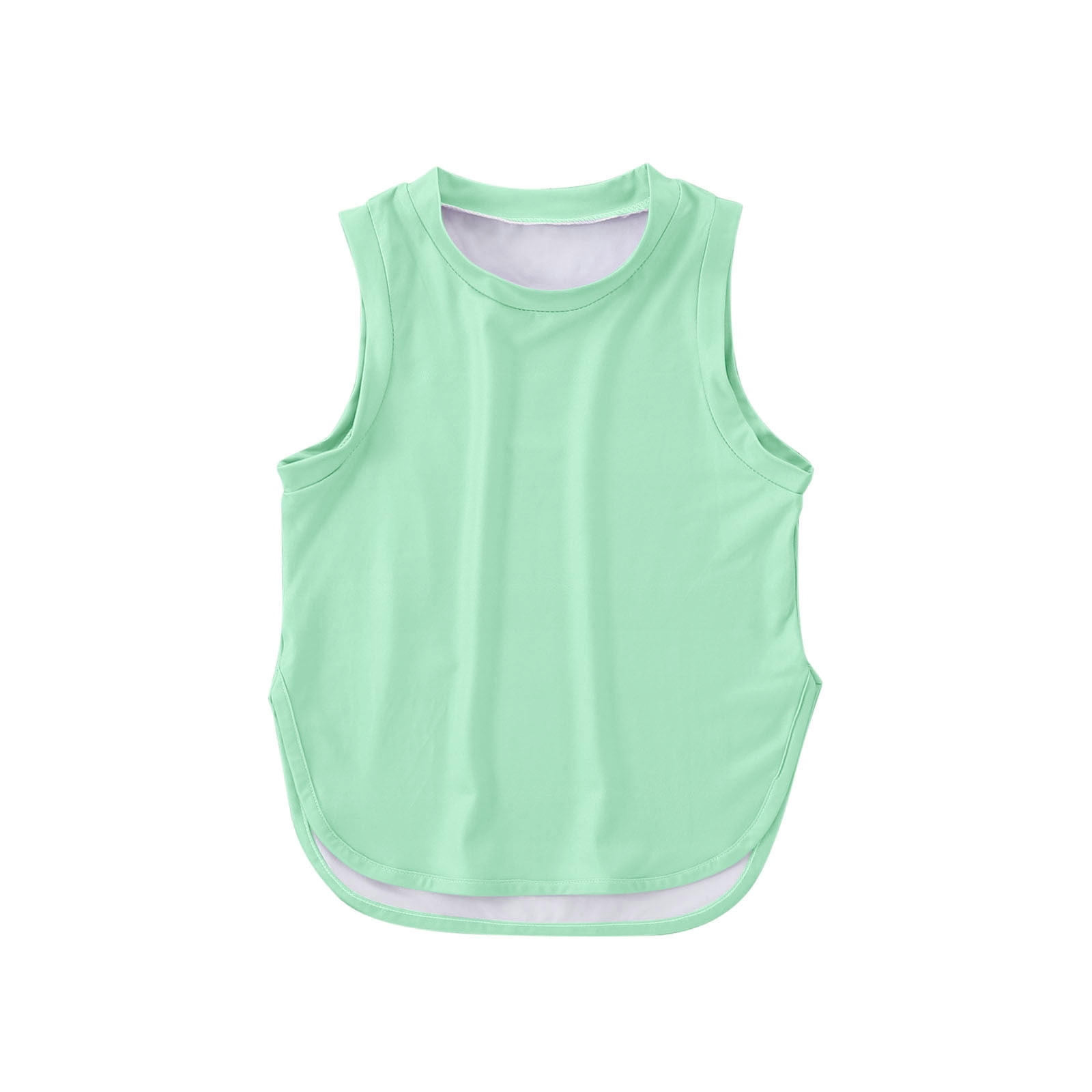 Big Kid Kids Girls Summer Athletic Solid Color Tank Tops Split Curved ...