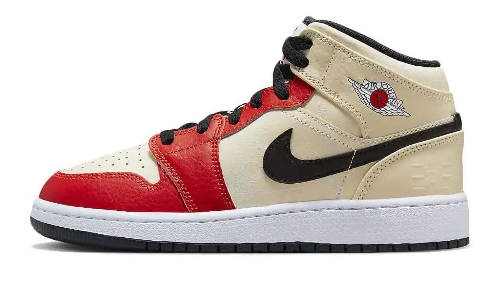Air Jordan 1 Mid Muslin/Red-Black-White, Big Kids Size 5, Leather ...