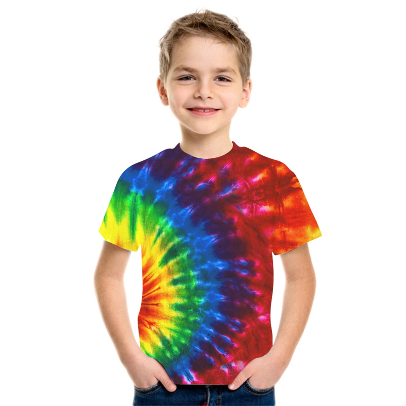 Big Kids Tie Dye Shirt for Boys Girls Short Sleeve Hippie Tshirt Senior ...