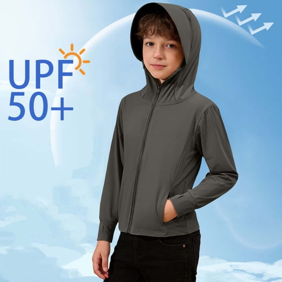 Big Kids Zip Long Sleeve UPF Sun Protection Outdoor Breathable Light ...