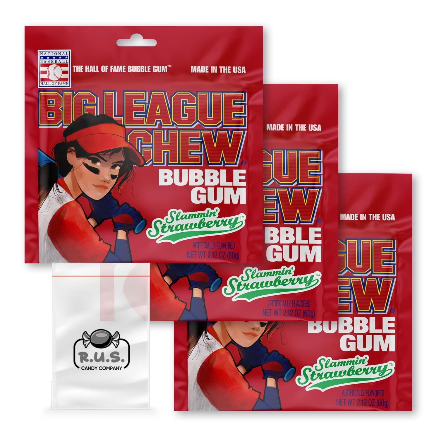 Big League Chew- Slammin' Strawberry Flavored Shredded Bubble Gum- 3 ...