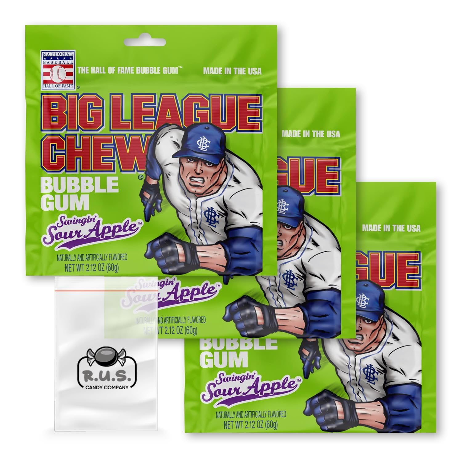 Big League Chew- Swingin' Sour Apple Flavored Shredded Bubble Gum- 3 ...