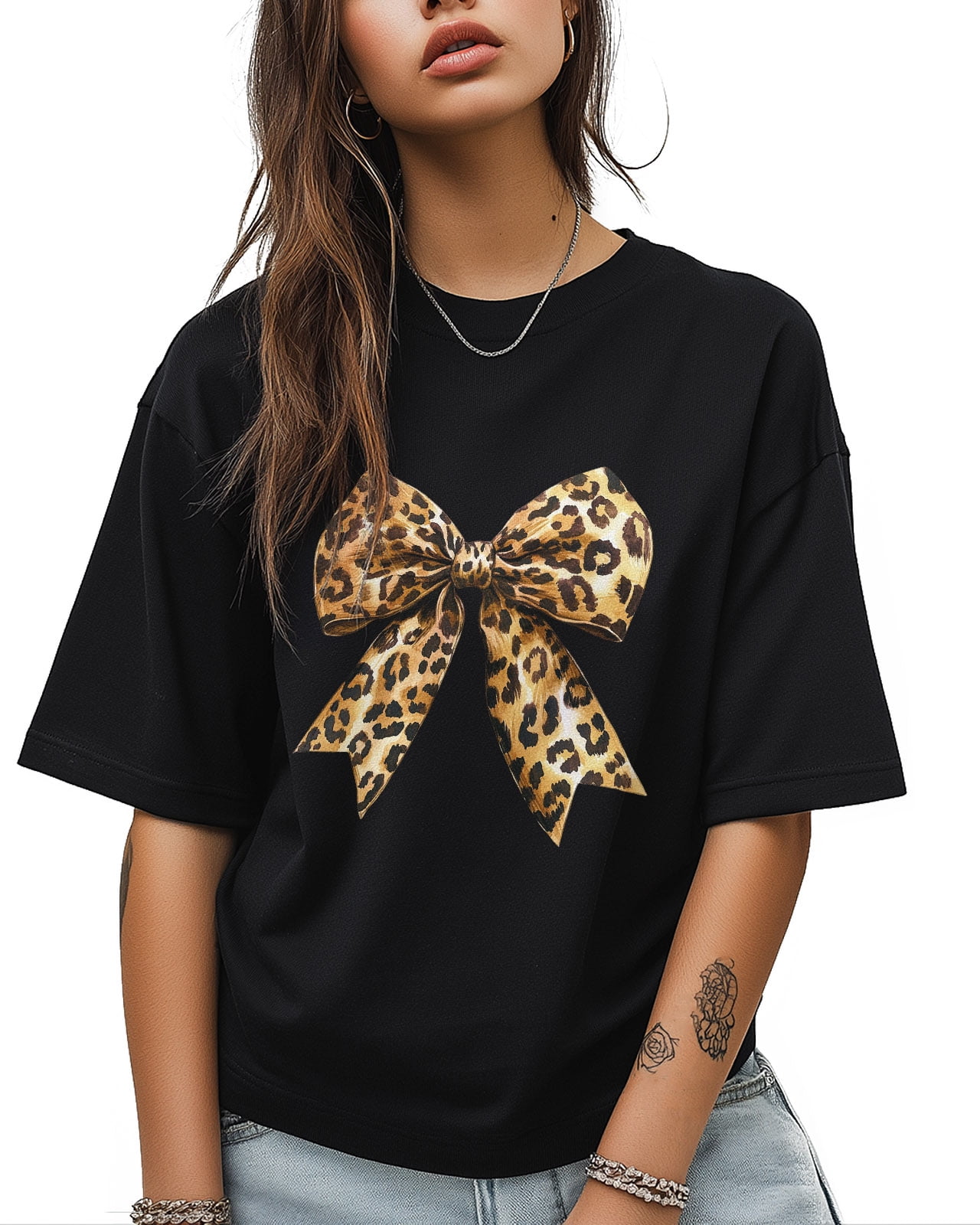 Big Leopard T Shirts for Women Short Sleeve Cotton Crewneck T-Shirt ...