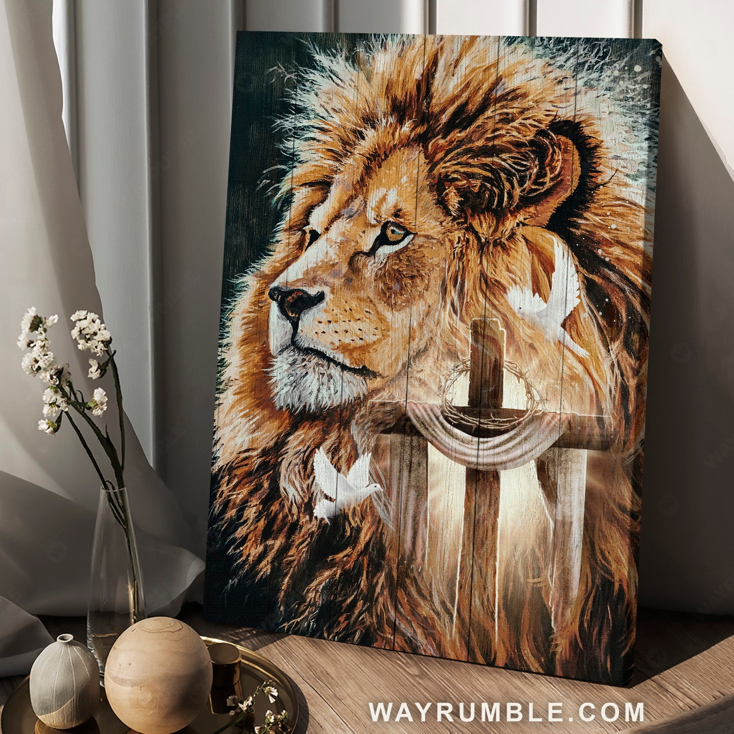Big Lion Stunning Face Crown Of Thorn Beautiful Cross Painting - Jesus ...