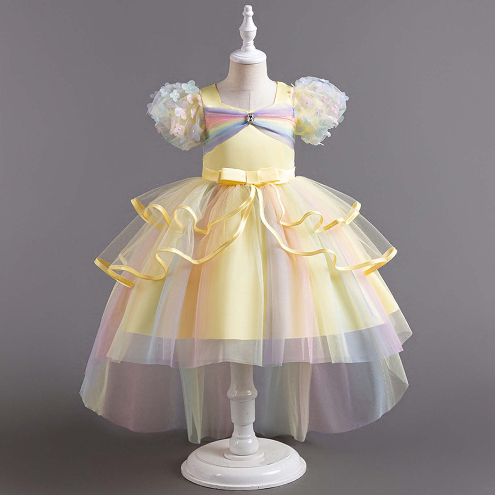 Big Little Girls' Mesh Tull Dress Sleeveless Flower Party Ball Gown ...