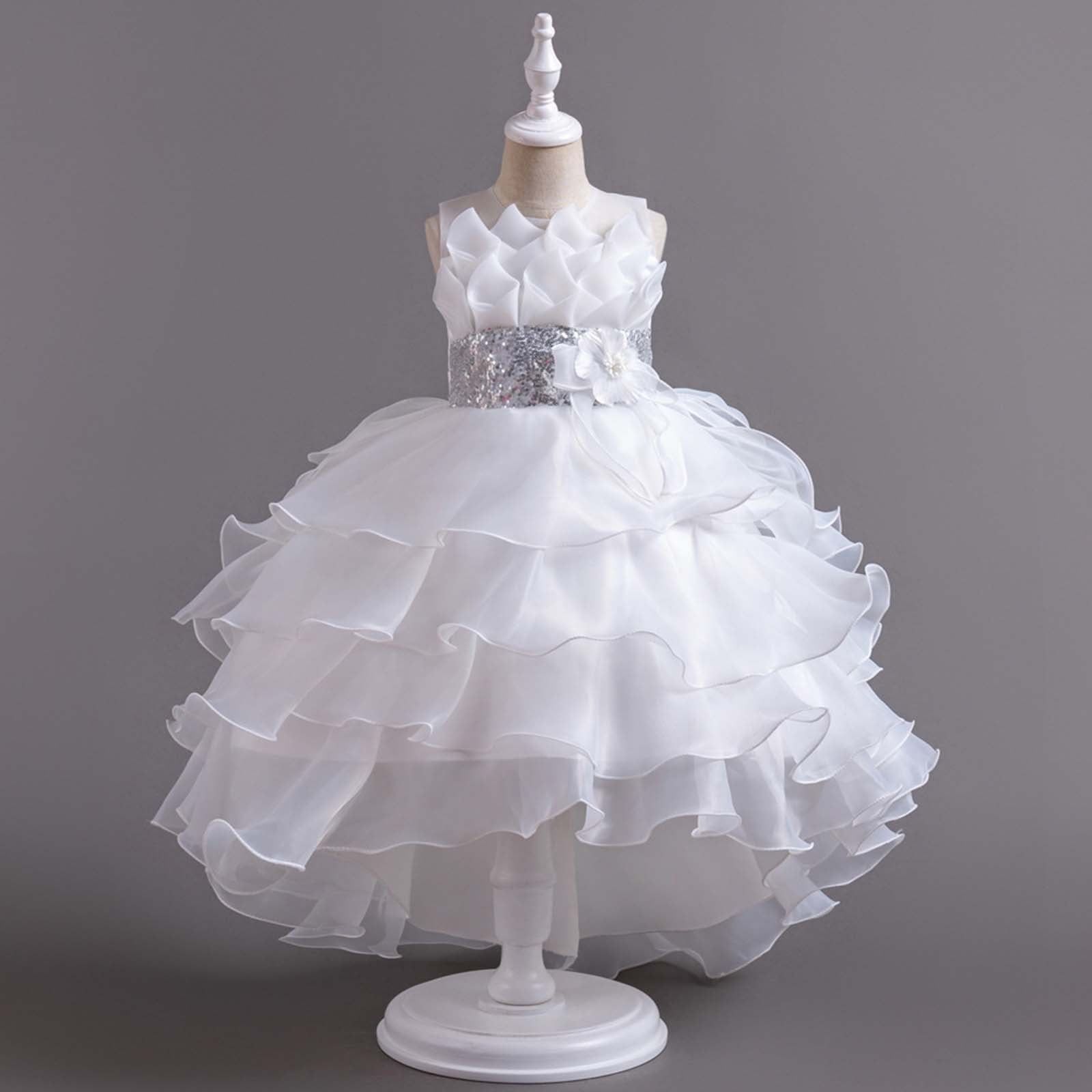 Big Little Girls' Mesh Tull Dress Sleeveless Flower Party Ball Gown ...