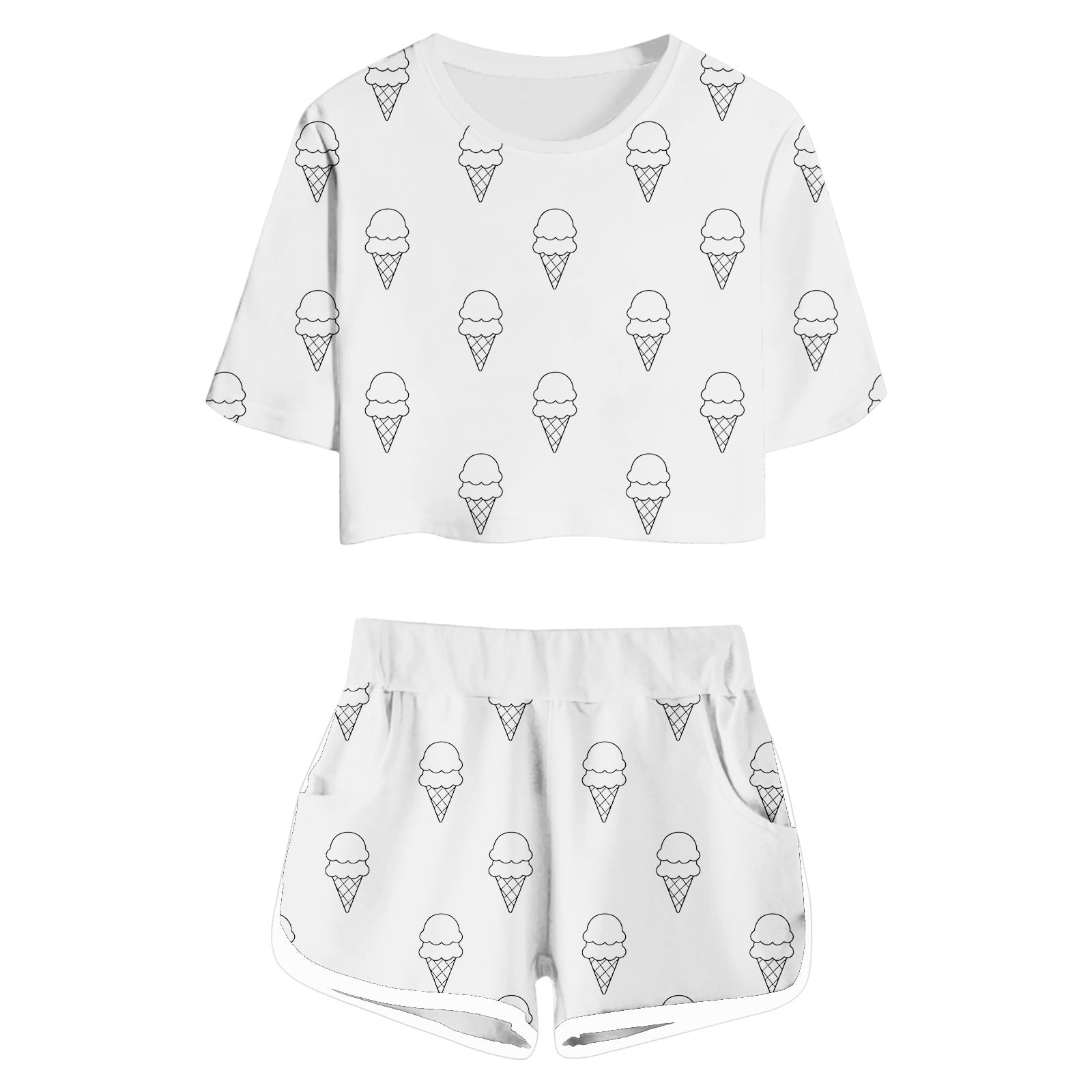 Big Little Girls Summer Clothes Set And Children DIY Ice Printing Cute ...